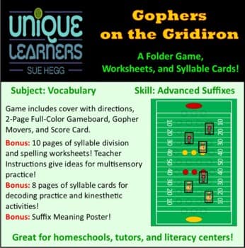 Gophers on the Gridiron – Vocab Suffixes -al, -ian, -ion, and -ous