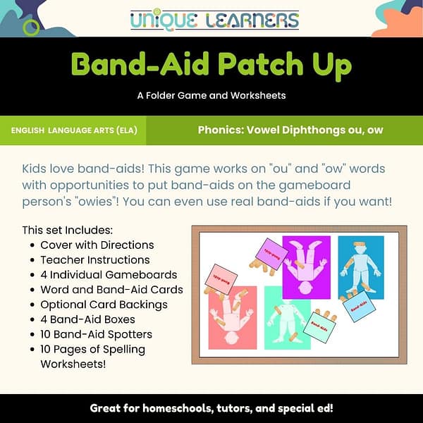 Band-Aid Patch Up – Phonics Vowel Diphthongs ou, ow