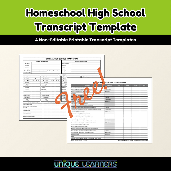 Homeschool High School Transcript Template - Unique Learners